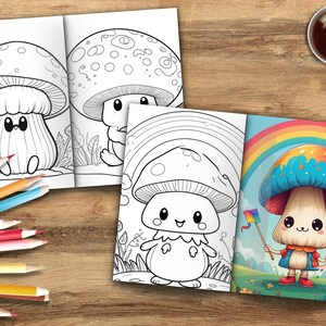 Bold and Easy Coloring Book, Cute Kawaii Mushroom Coloring Pages ...