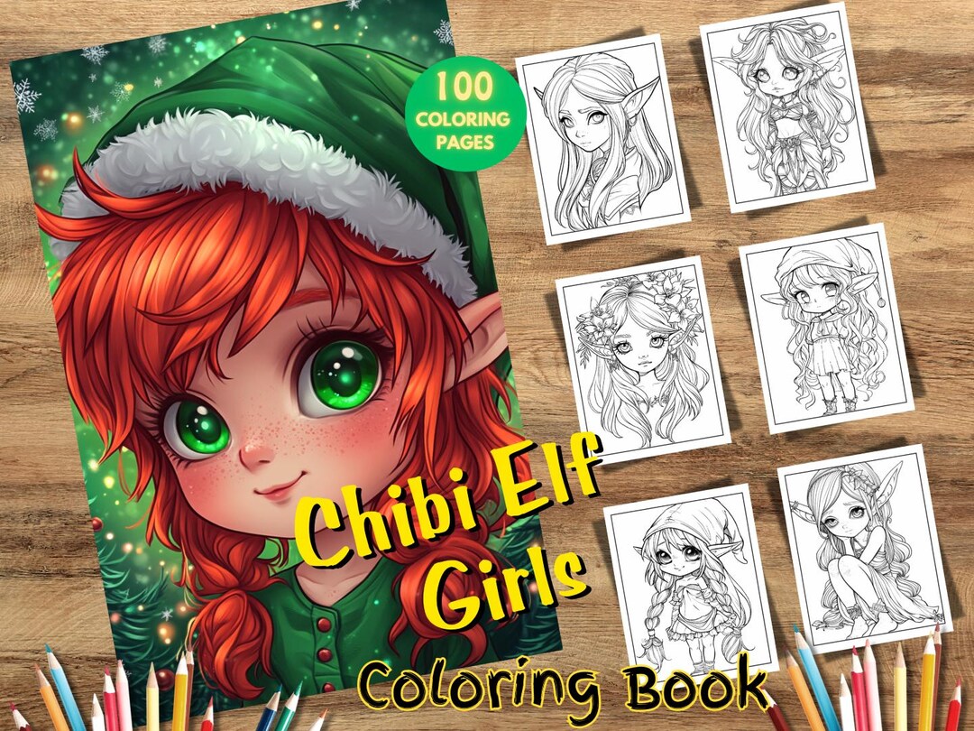100 Chibi Elf Girls Coloring Book, Printable Kawaii Fantasy Elves ...