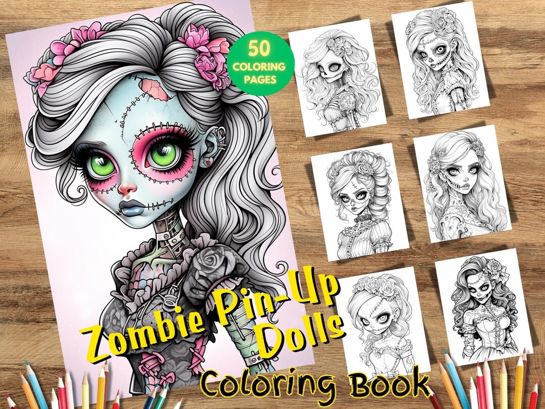 50 Zombie Pin-up Doll Coloring Book, Quirky Horror Art for Adults ...