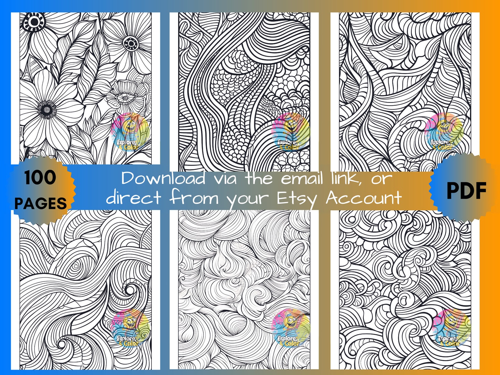 100 Zentangle Patterns Art Coloring Book, Printable Coloring Pages for ...