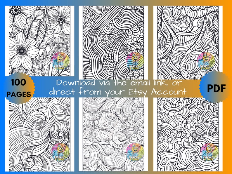 100 Zentangle Patterns Art Coloring Book, Printable Coloring Pages for ...