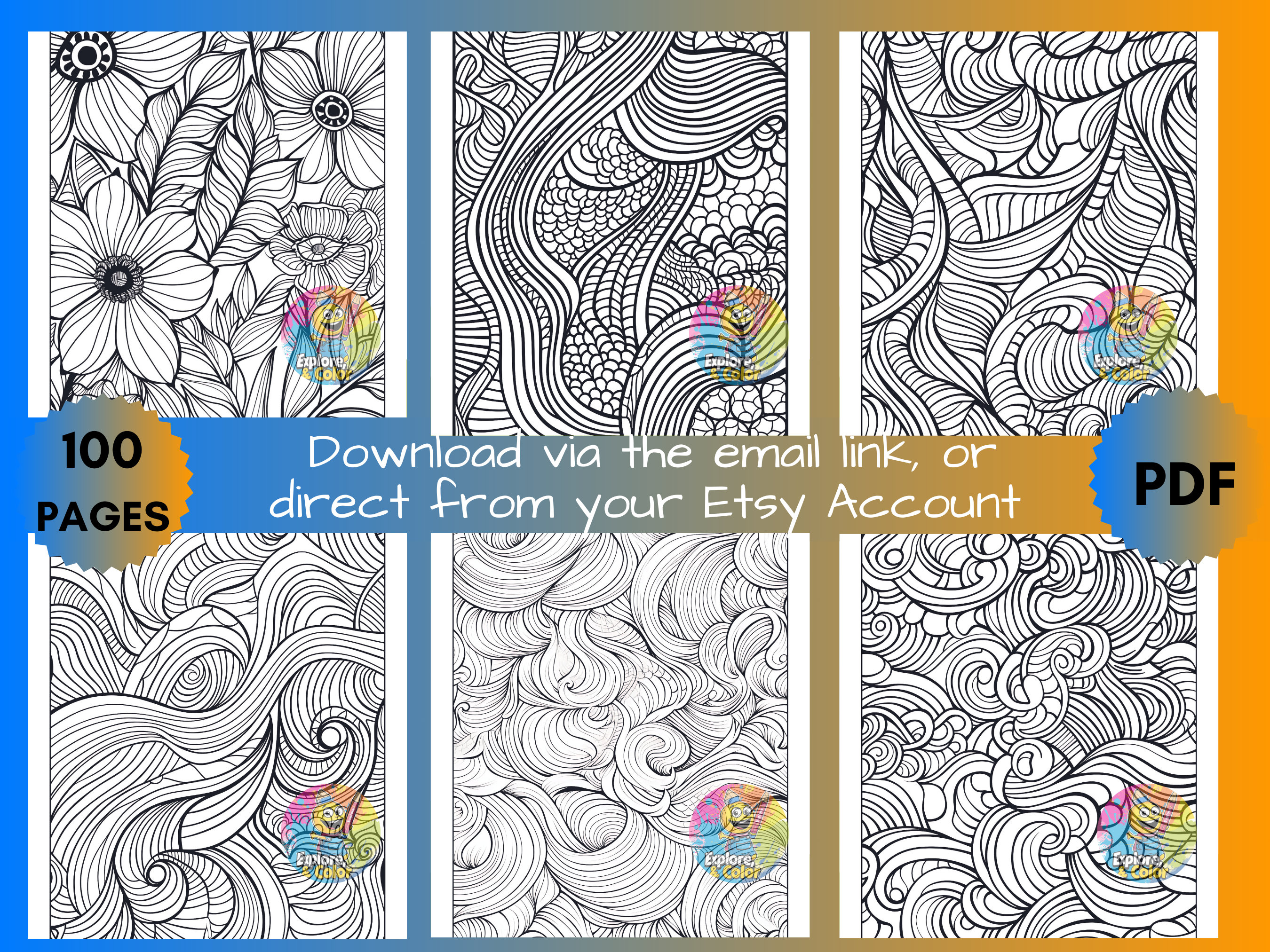 100 Zentangle Patterns Art Coloring Book, Printable Coloring Pages for ...