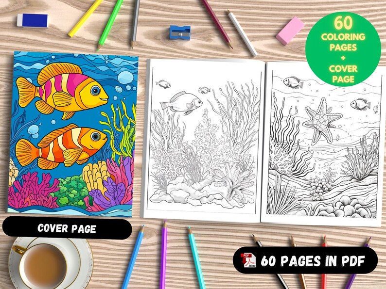 60 Enchanted Underwater World Coloring Book, Printable Ocean Life ...