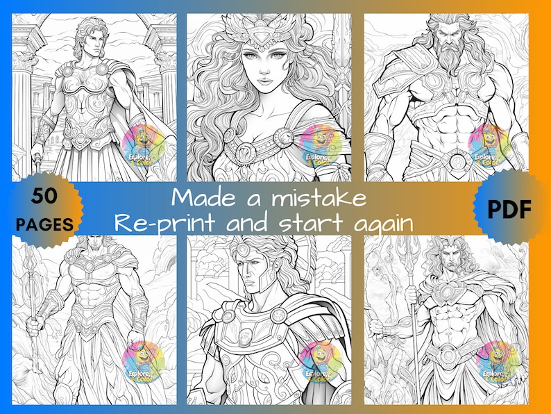 50 Ancient Greek Warriors Coloring Book, Printable PDF, Gods and ...
