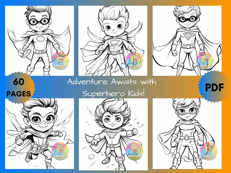 60 Printable Superhero Coloring Book for Kids & Teens, Cute Hero ...