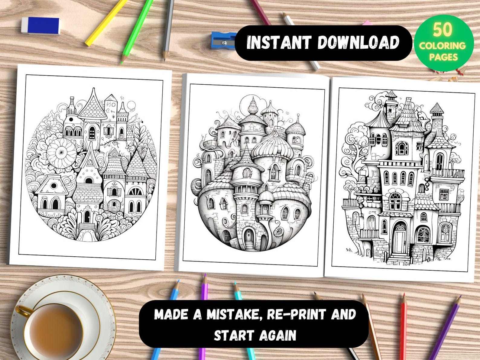 50 Whimsical Houses Coloring Book, Crazy House Fairytale Homes ...