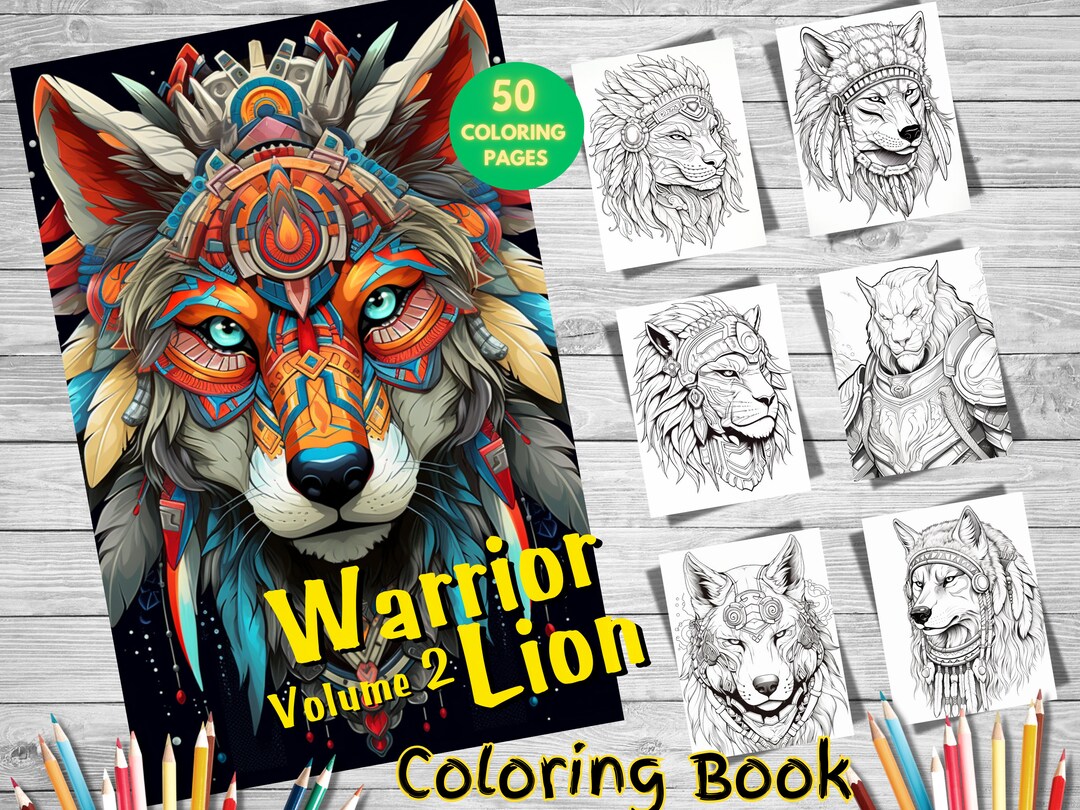 50 Lion Coloring Book Vol.2, Grayscale Coloring Pages, Coloring Sheets ...