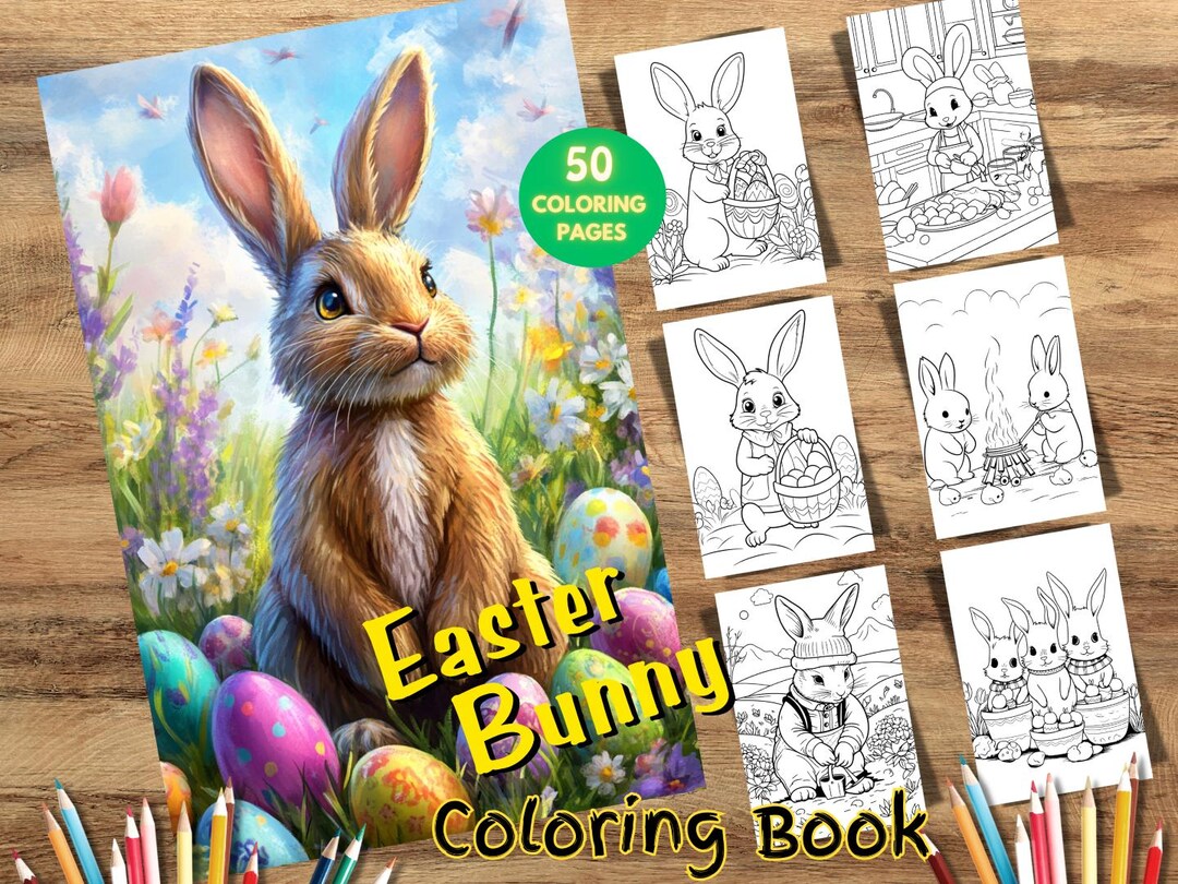 50 Easter Bunny Grayscale Coloring Pages, Printable Rabbit Coloring ...