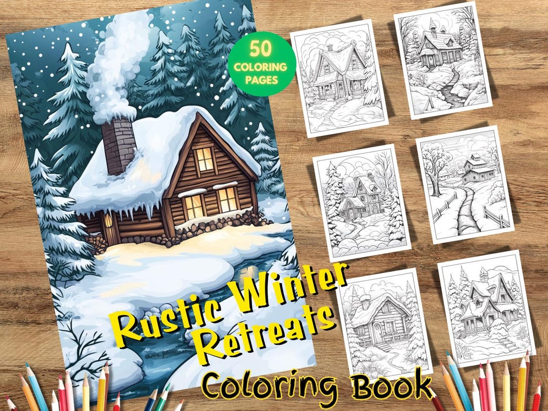 50 Winter Rustic Country Coloring Pages, Printable White Christmas ...