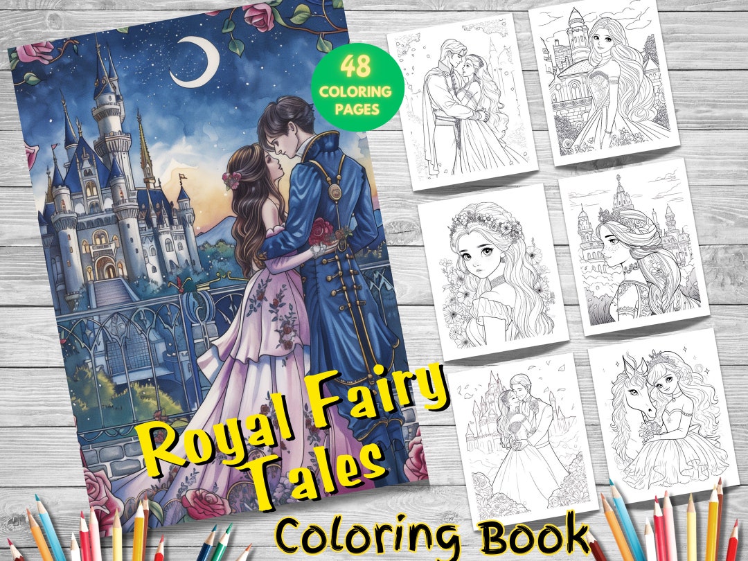 48 Princess Fairy Coloring Book, Grayscale Coloring Page for Adults and ...