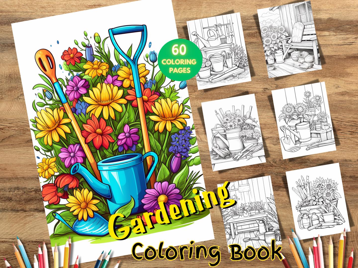 60 Gardening Coloring Book, Printable Garden Therapy Pages, Botanical ...