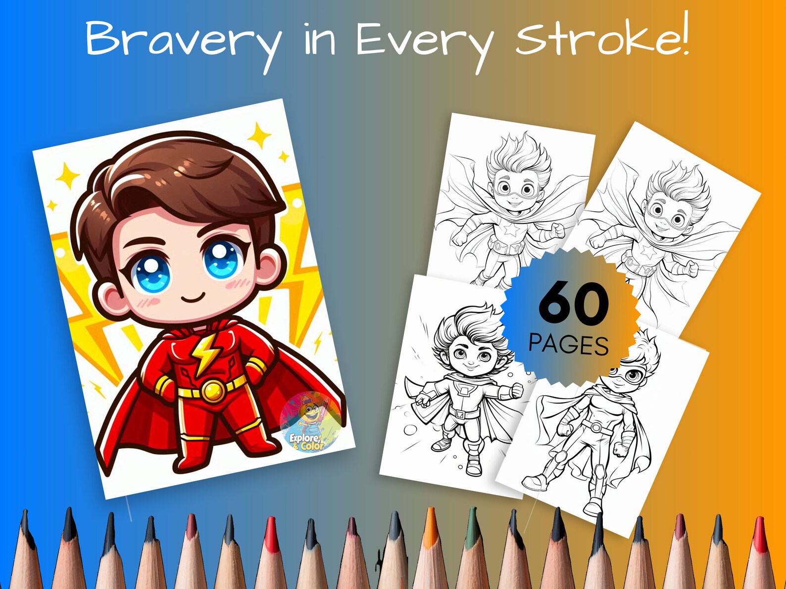60 Printable Superhero Coloring Book for Kids & Teens, Cute Hero ...