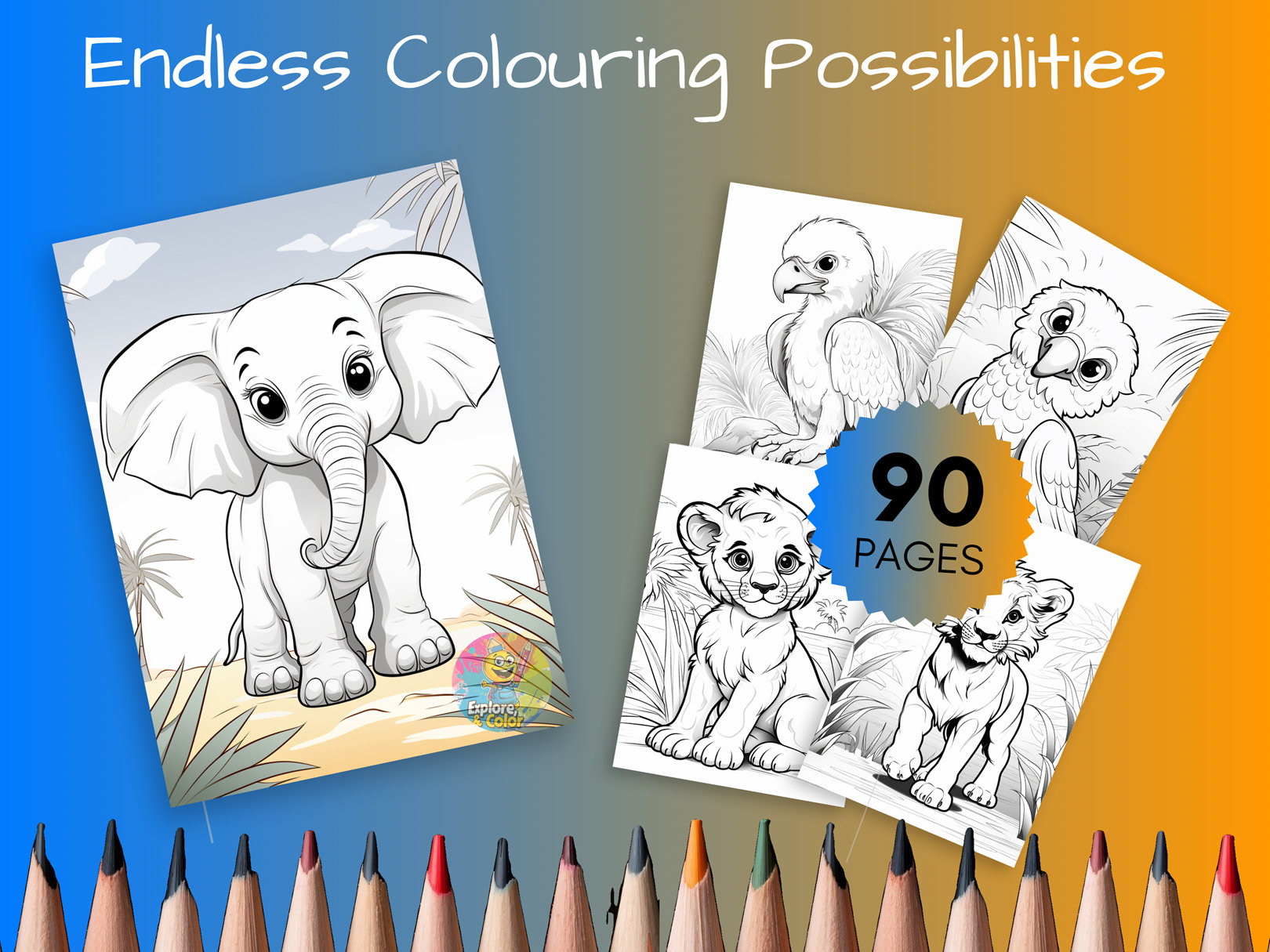 90 Cute Baby Wild Animals Coloring Book, Printable Coloring Pages for ...
