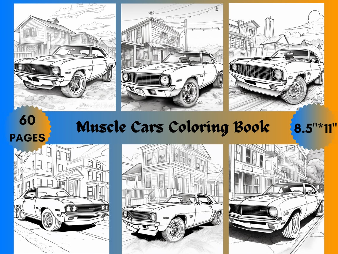 60 Muscle Car Coloring Book, Printable American Muscle Car Coloring ...