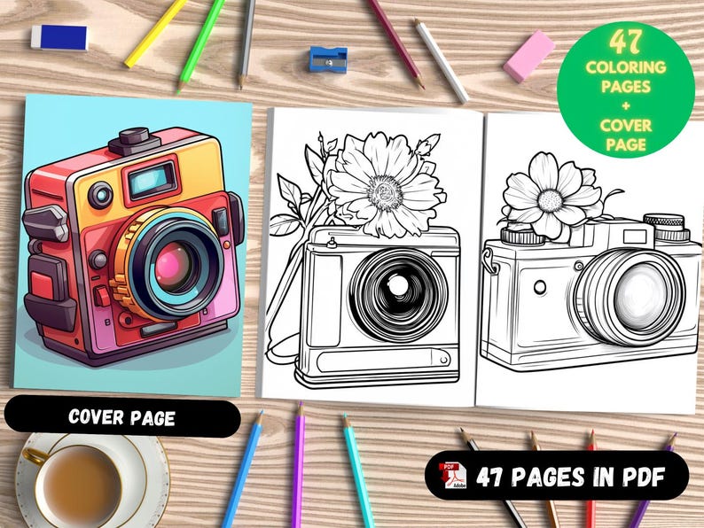 Bold and Easy Polaroid Camera Coloring Book for Kids, Easy-to-color ...