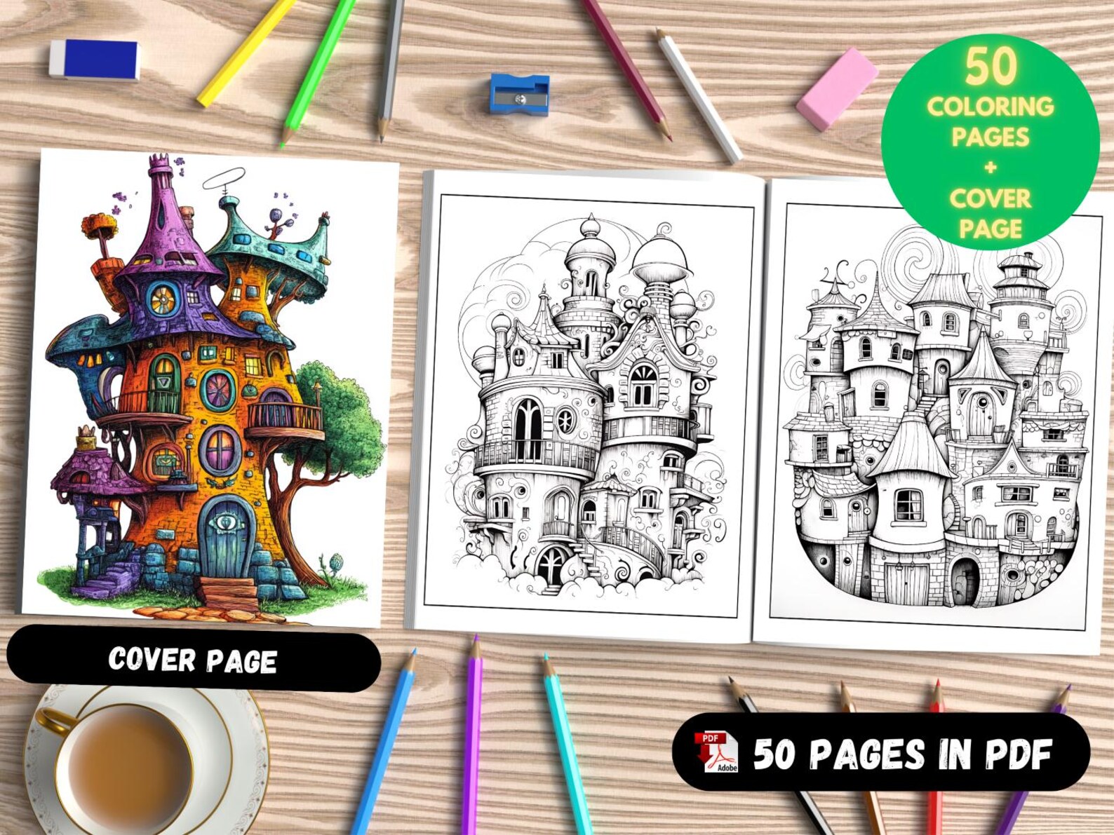 50 Whimsical Houses Coloring Book, Crazy House Fairytale Homes ...