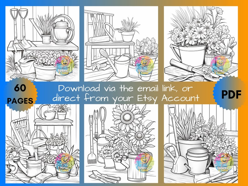 60 Gardening Coloring Book, Printable Garden Therapy Coloring Pages ...