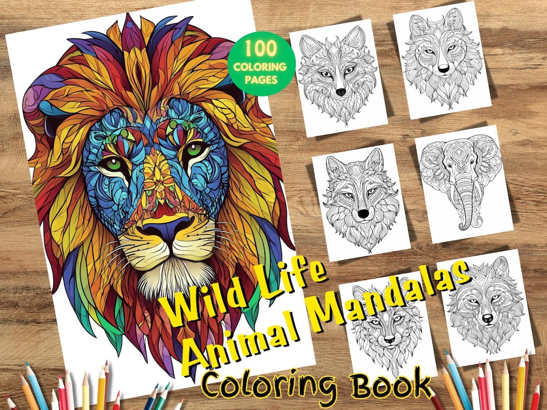 100 Wild Animal Mandala Coloring Book, Intricate Wildlife Mandala ...