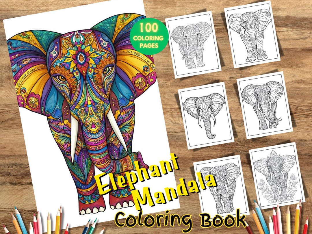 100 Elephant Mandala Coloring Book, Printable Wildlife Designs ...