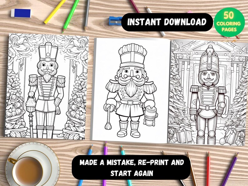 50 Christmas Nutcracker Coloring Book, Printable Xmas Holiday Coloring ...