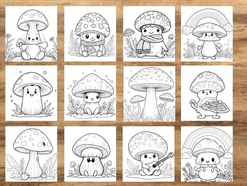 Bold and Easy Coloring Book, Cute Kawaii Mushroom Coloring Pages ...