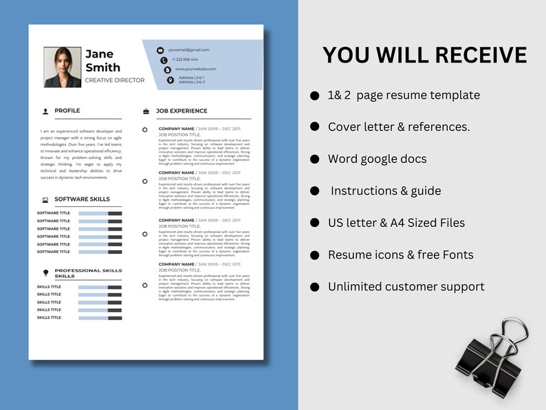 Professional Resume Template for Microsoft Word With Cover Letter ...