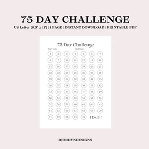75 Day Challenge Printable 75 Day Challenge Tracker 75 Day Challenge ...