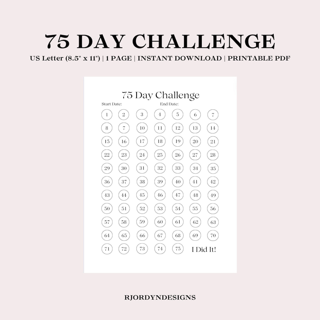 75 Day Challenge Printable 75 Day Challenge Tracker 75 Day Challenge ...