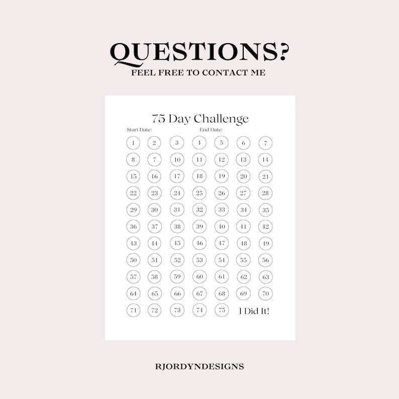 75 Day Challenge Printable | 75 Day Challenge Tracker | 75 Day ...