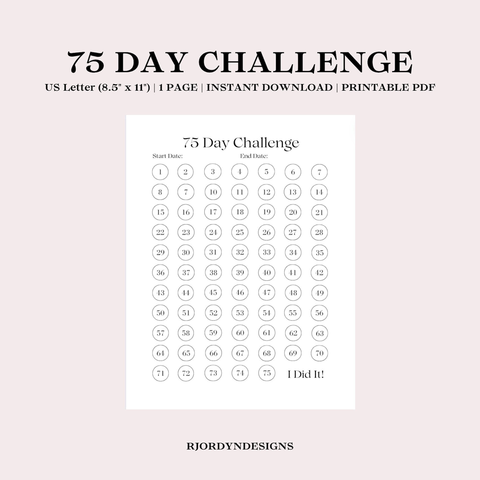 75 Day Challenge Printable | 75 Day Challenge Tracker | 75 Day ...