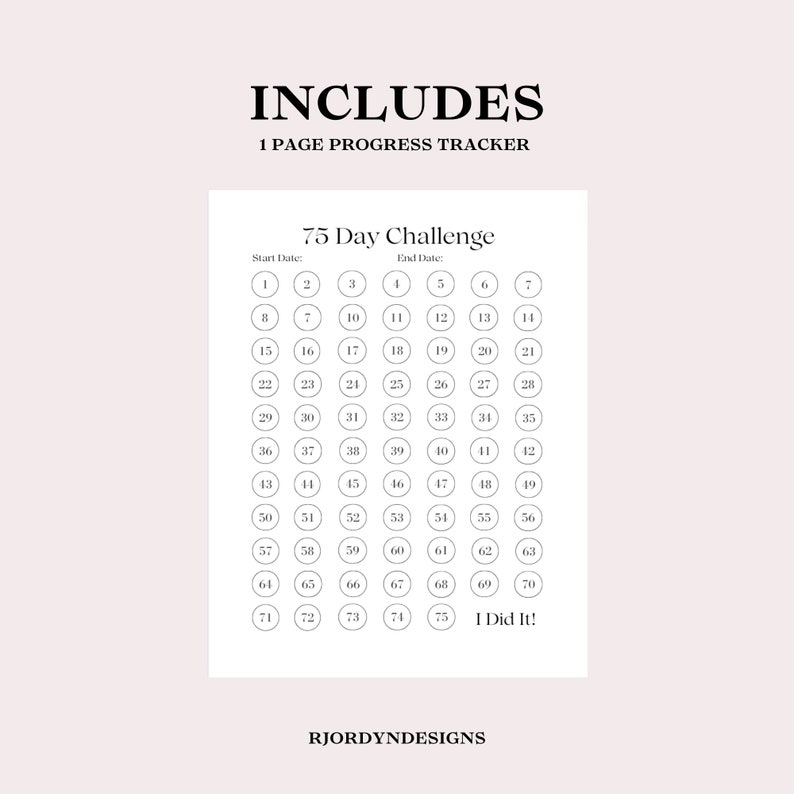 75 Day Challenge Printable | 75 Day Challenge Tracker | 75 Day ...