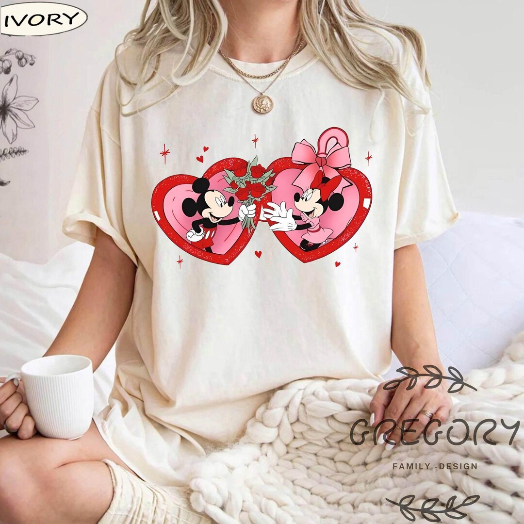 Disney Heart Locket Watercolor Mickey Minnie Mouse Comfort Colors Shirt ...