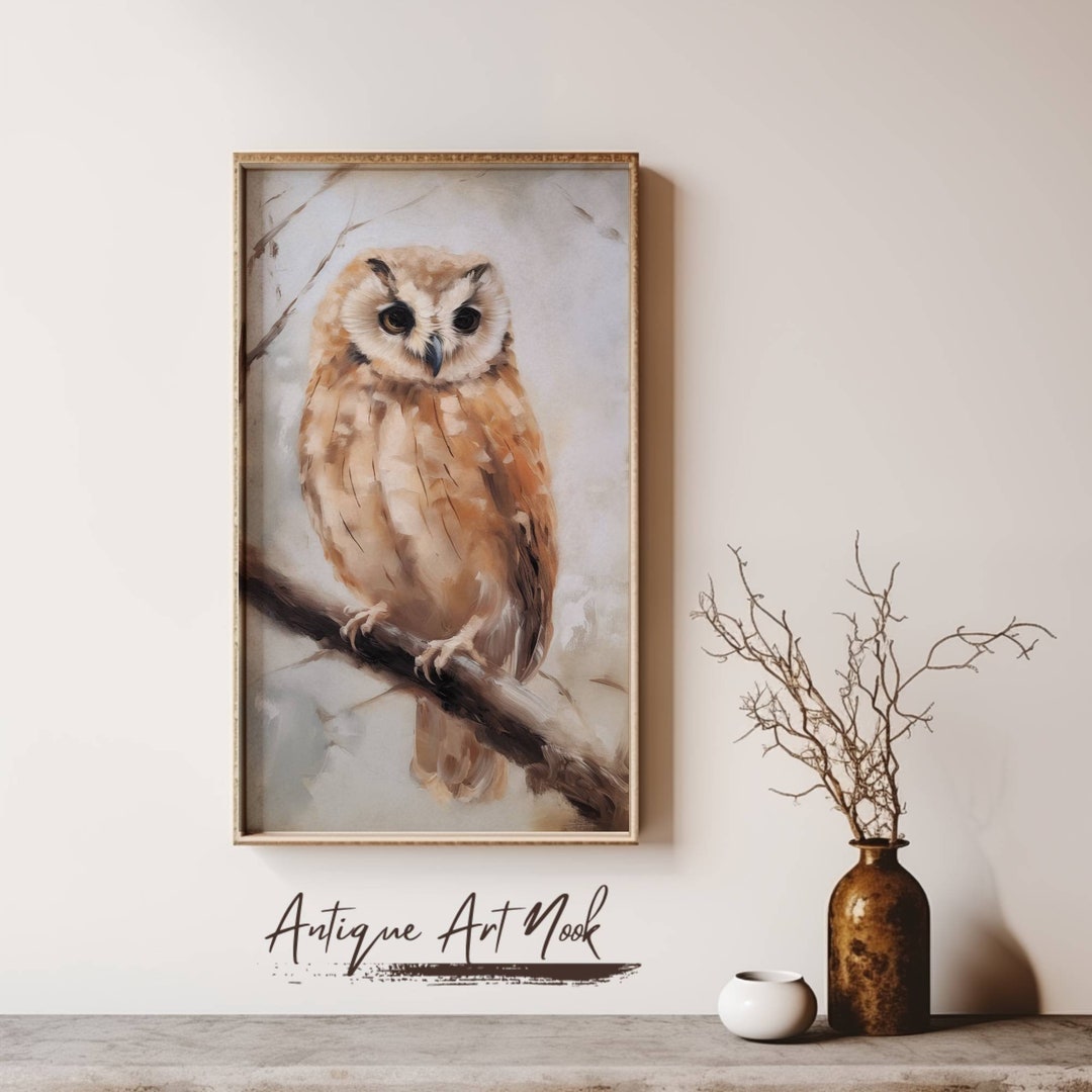 Barn Owl Oil Painting, Antique Owl Wall Art, Vintage Instant Download ...