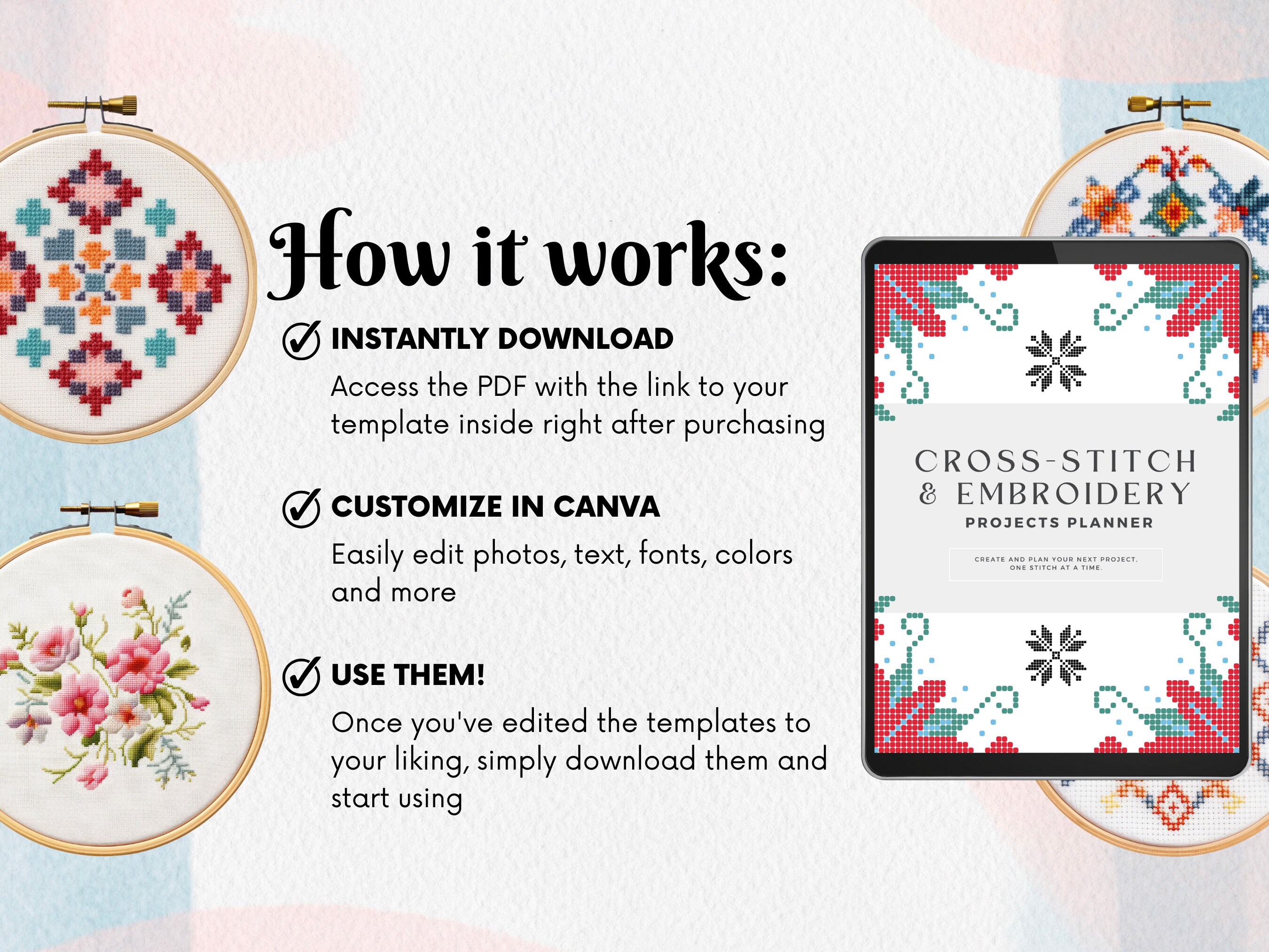 Cross Stitch Embroidery Planner Canva Template Digital Download ...