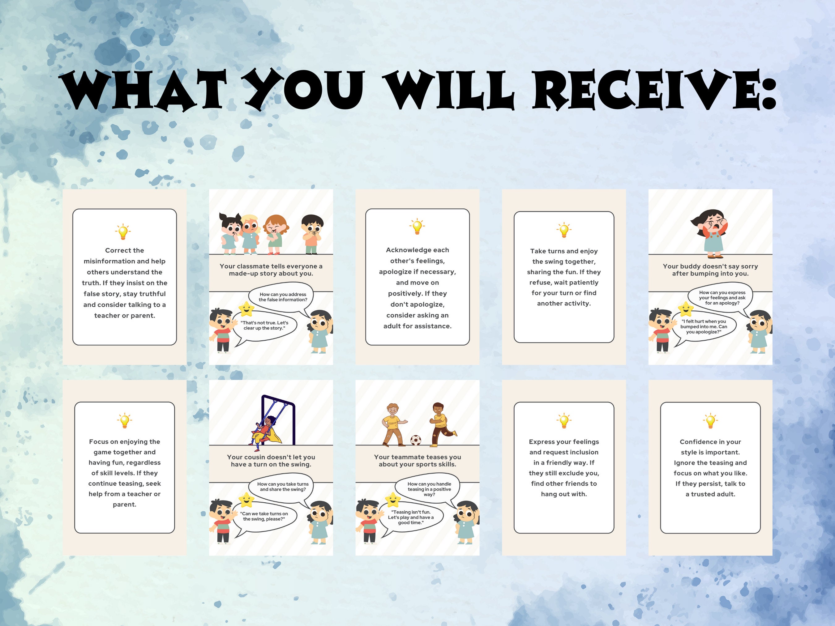 Conflict Resolution Skills Cards for Kids Template for Canva Editable ...