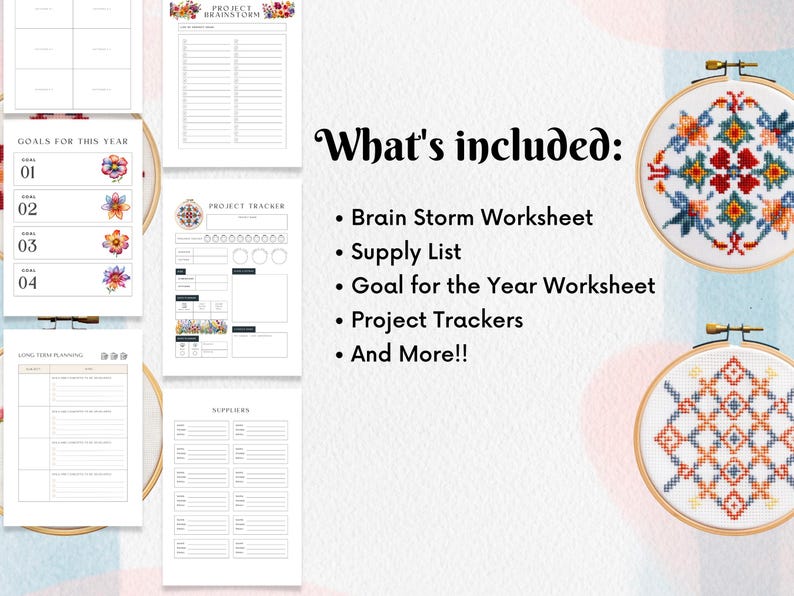 Cross Stitch Embroidery Planner | Canva Template | Digital Download ...