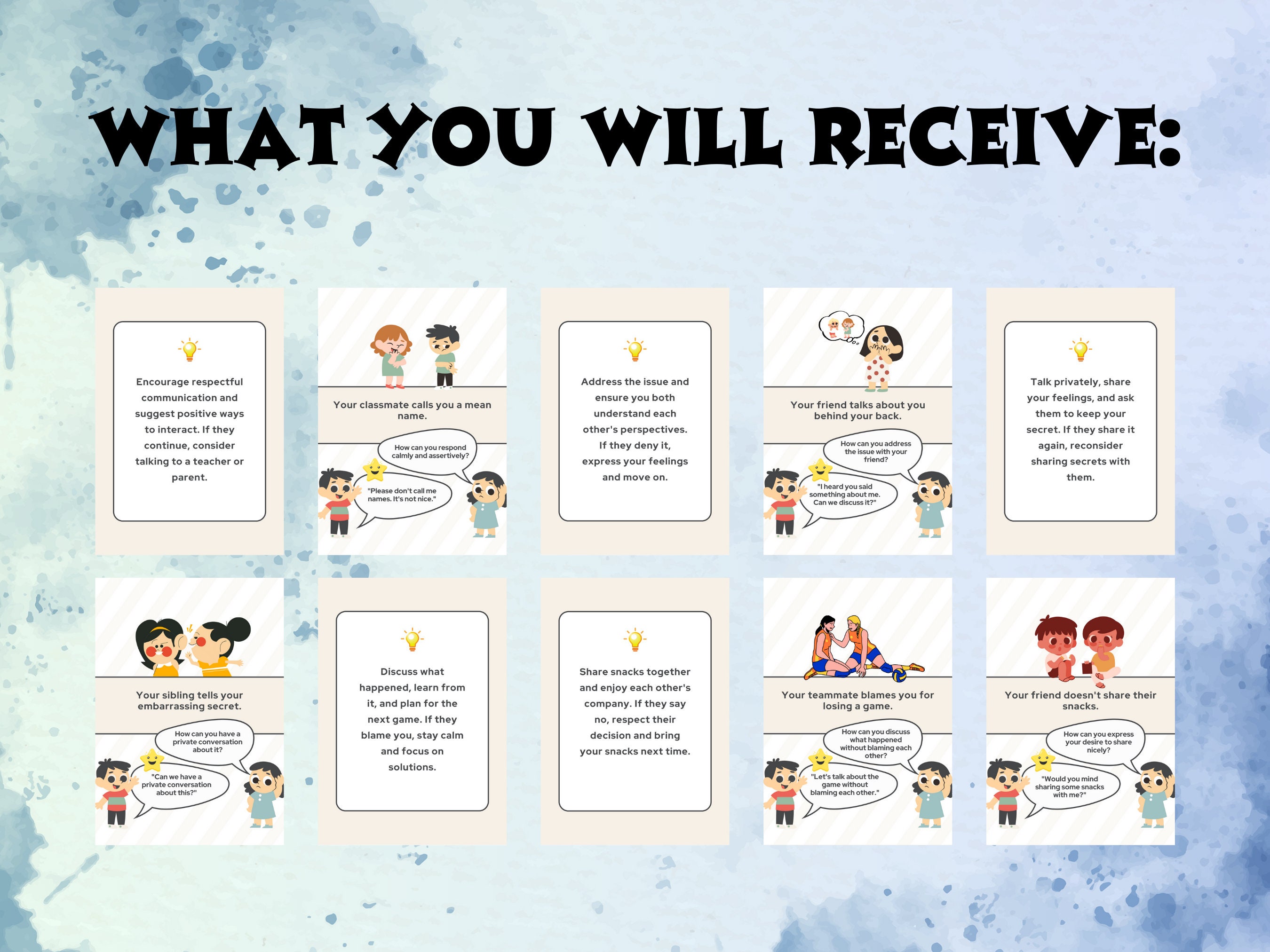 Conflict Resolution Skills Cards for Kids Template for Canva Editable ...