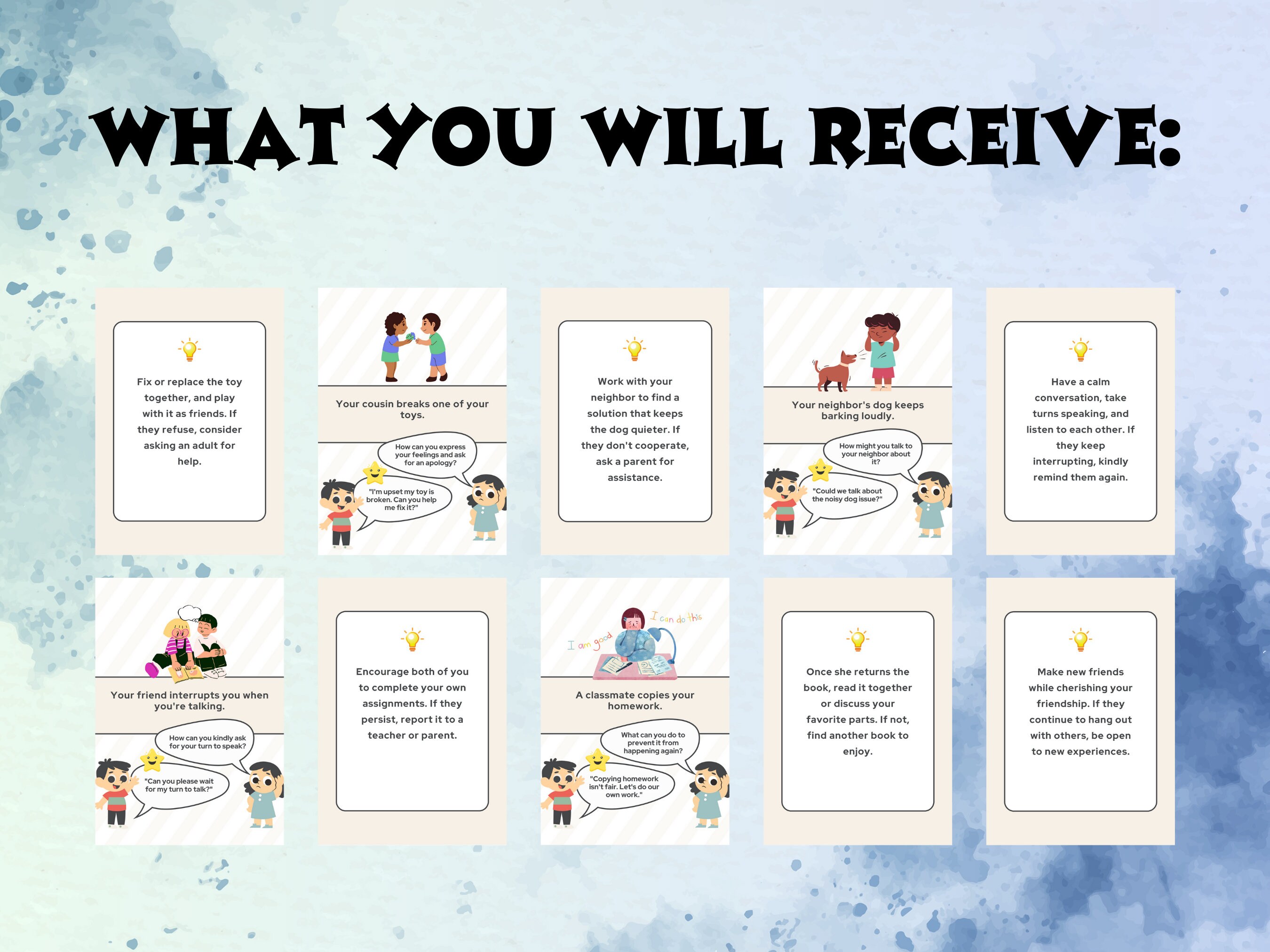 Conflict Resolution Skills Cards for Kids Template for Canva Editable ...