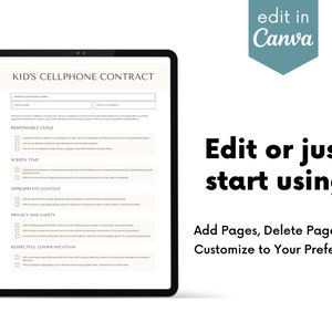 Kid's Cellphone Contract Template for Canva Editable - Etsy