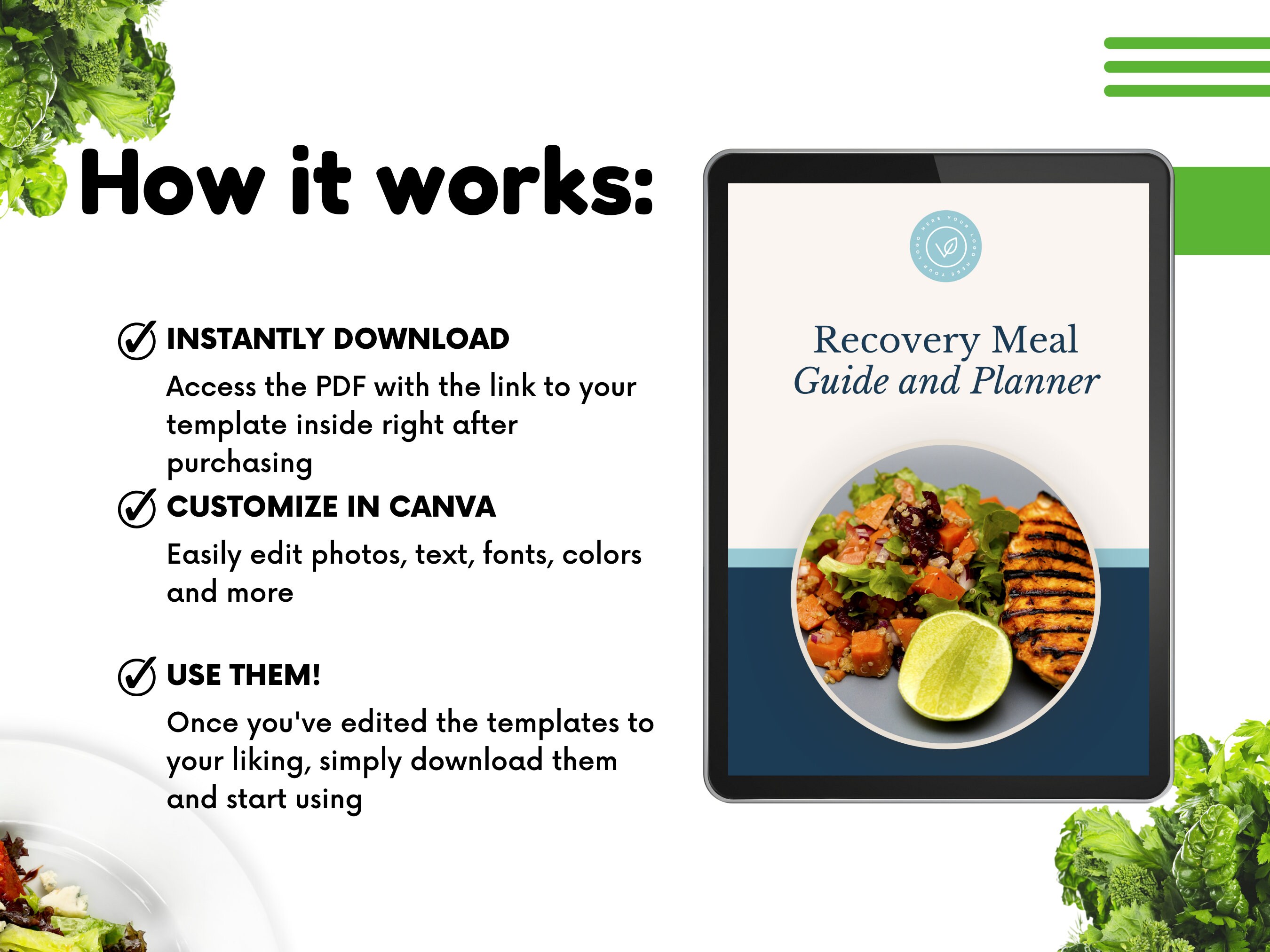 Recovery Meal Planner | Template for Canva | Editable | Health | Post ...
