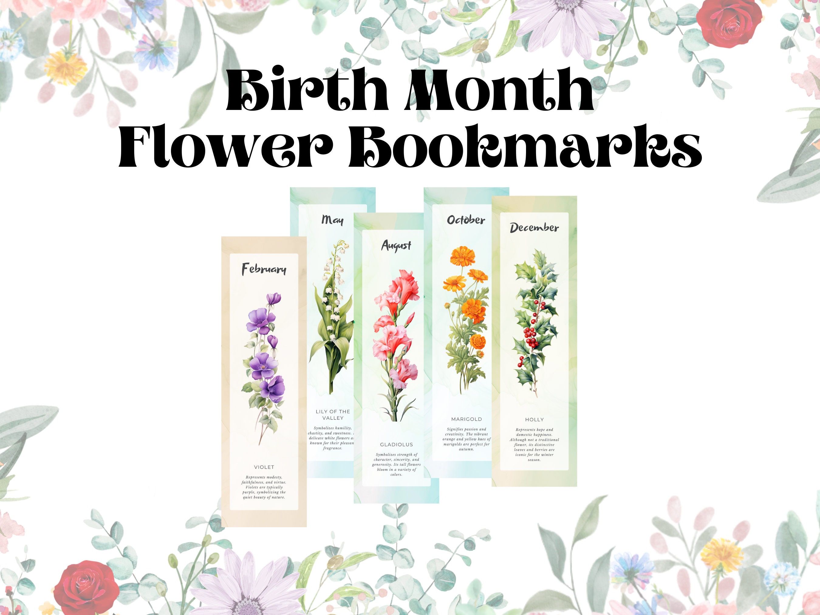 12 Birth Month Flower Bookmarks | Floral Bookmark Collection | Print ...
