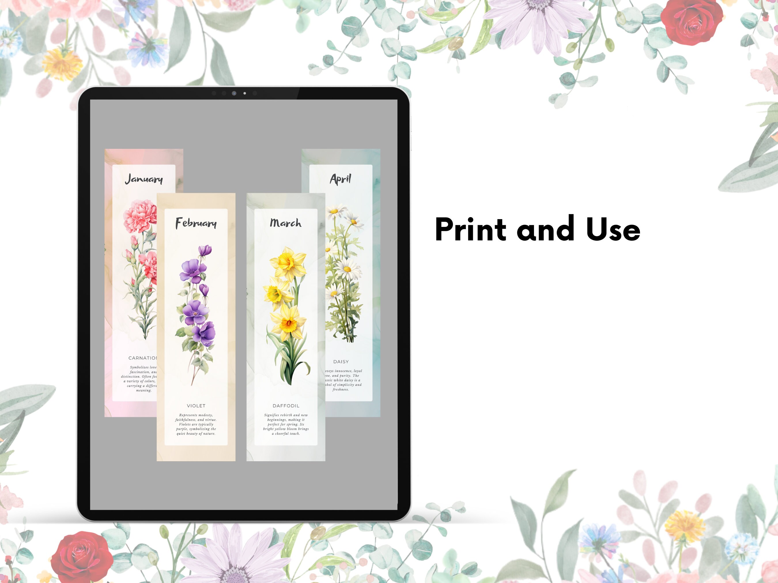 12 Birth Month Flower Bookmarks | Floral Bookmark Collection | Print ...