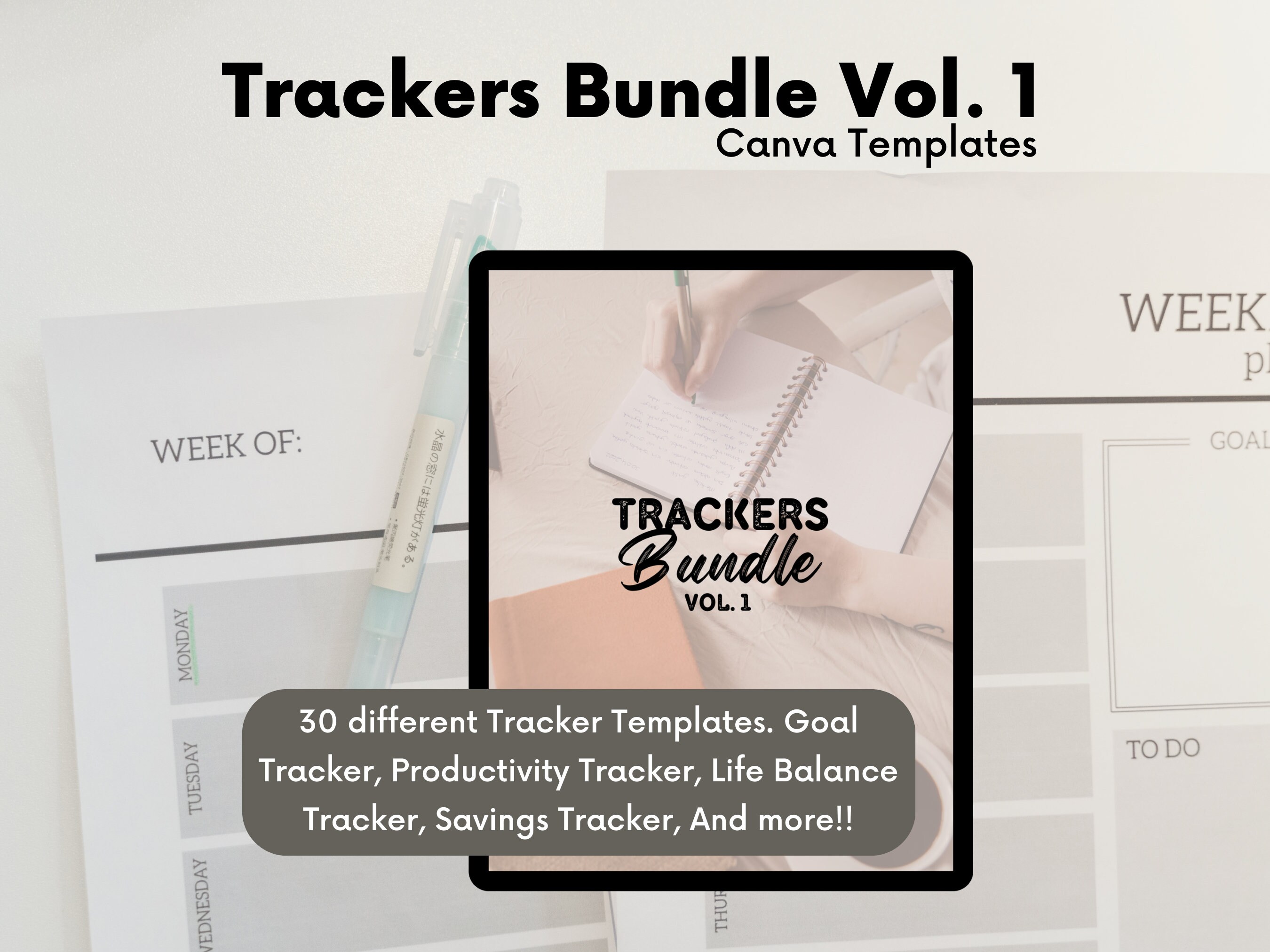 Trackers Template Bundle for Canva Editable Money Health Mood Task Goal ...