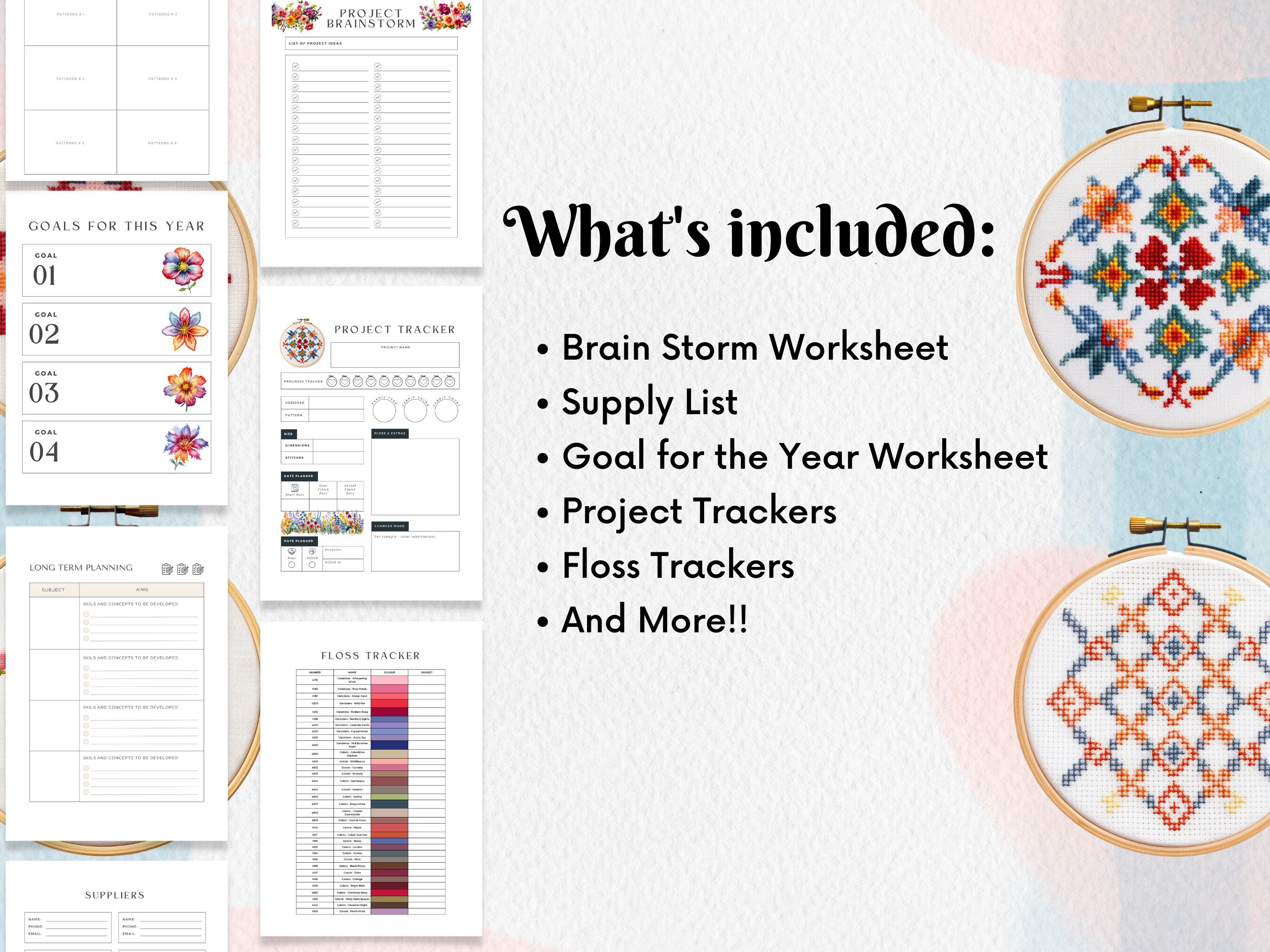 Cross Stitch Embroidery Planner Canva Template Digital Download ...