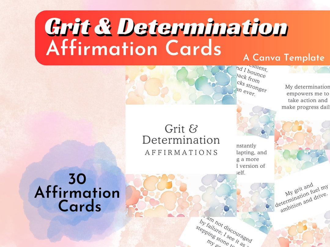 Grit and Determination Affirmation Cards Template for Canva Editable - Etsy