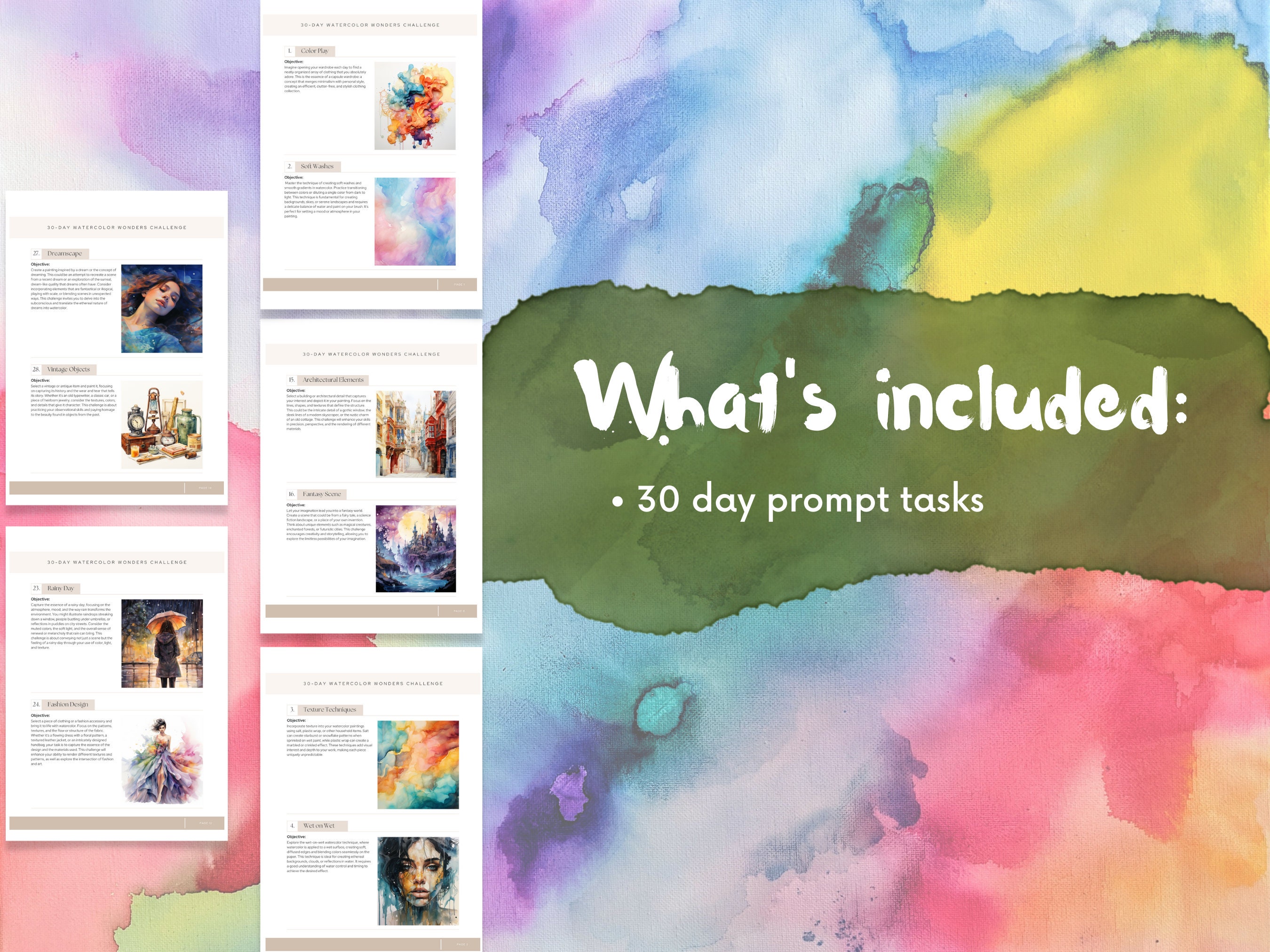 30 Day Watercolor Challenge Instant Download Art Prompts Digital Access ...