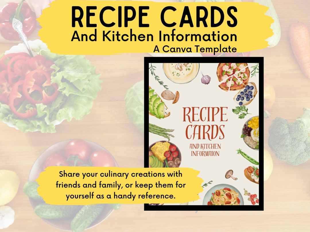 Recipe Cards Template for Canva Editable Kitchen Food Meal Planner ...