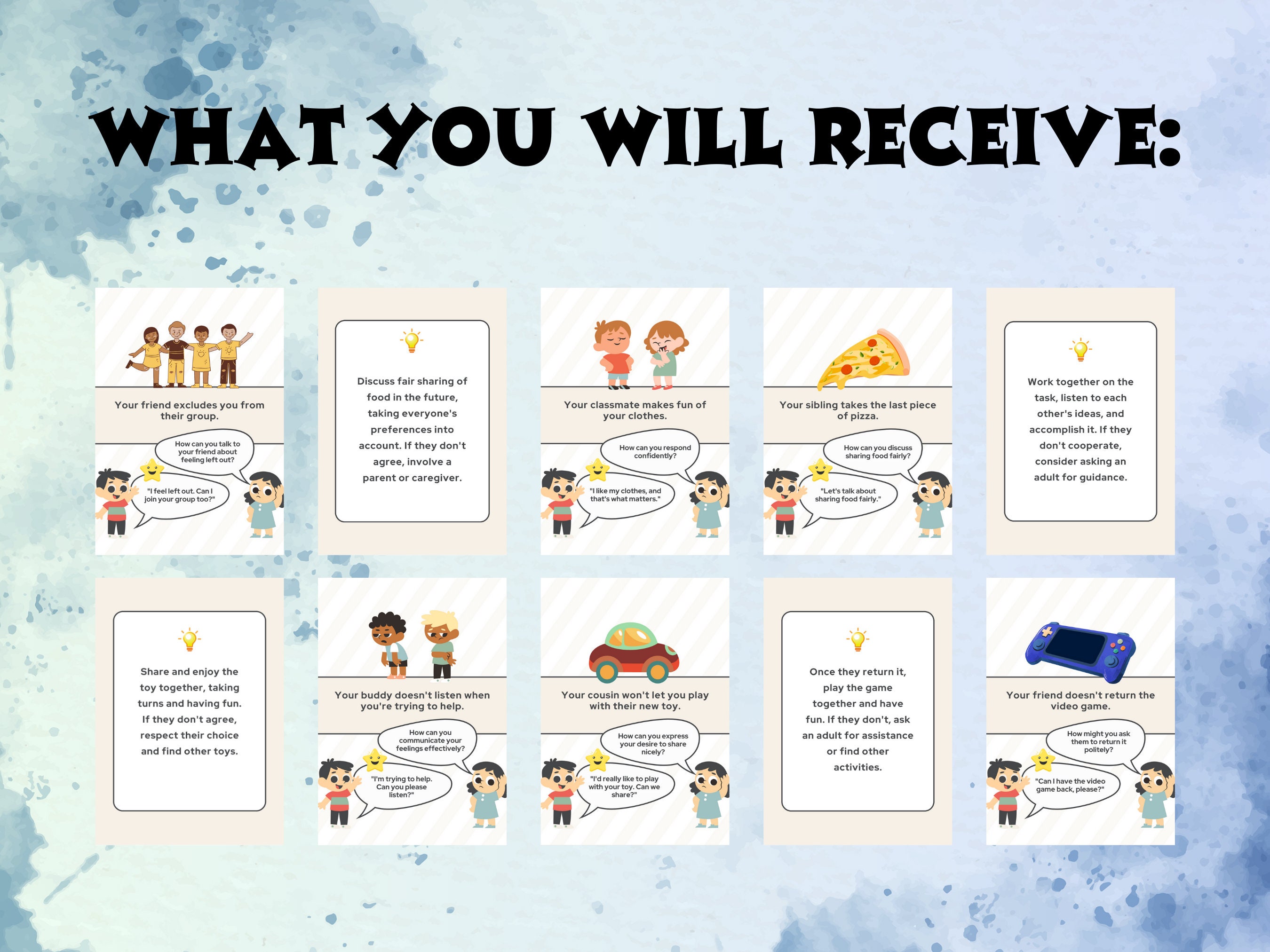 Conflict Resolution Skills Cards for Kids Template for Canva Editable ...