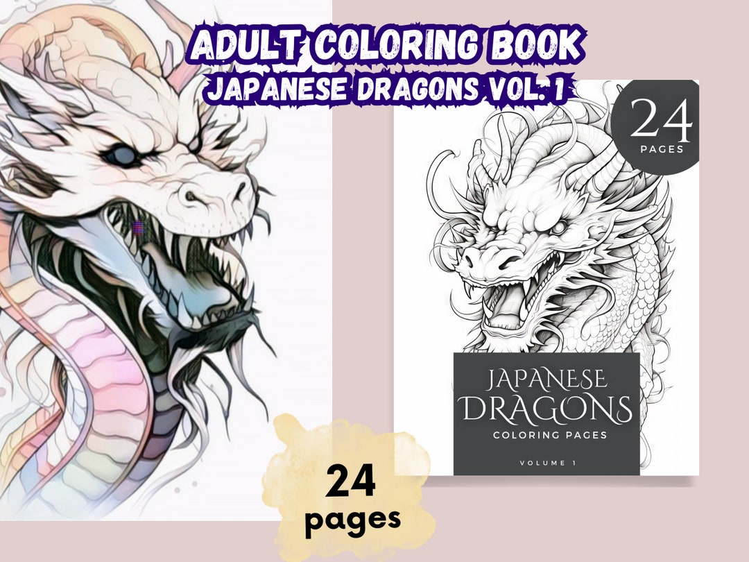 Adult / Teen Coloring Book Japanese Dragons Vol. 1 - Etsy