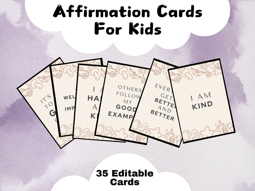 Affirmation Cards for Kids | Template for Canva | Positive Quote Flash ...